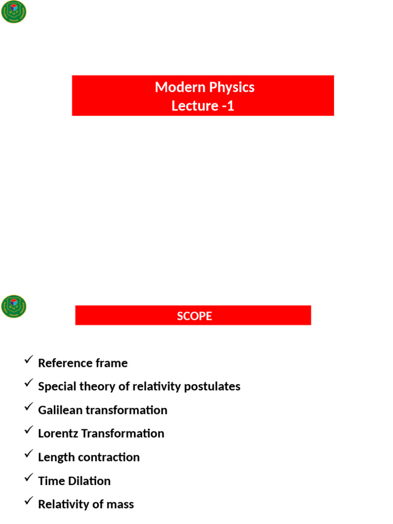 Lecture 2 Theory of Relativity Modern Physics 24 | PDF | Special Relativity | Classical Mechanics