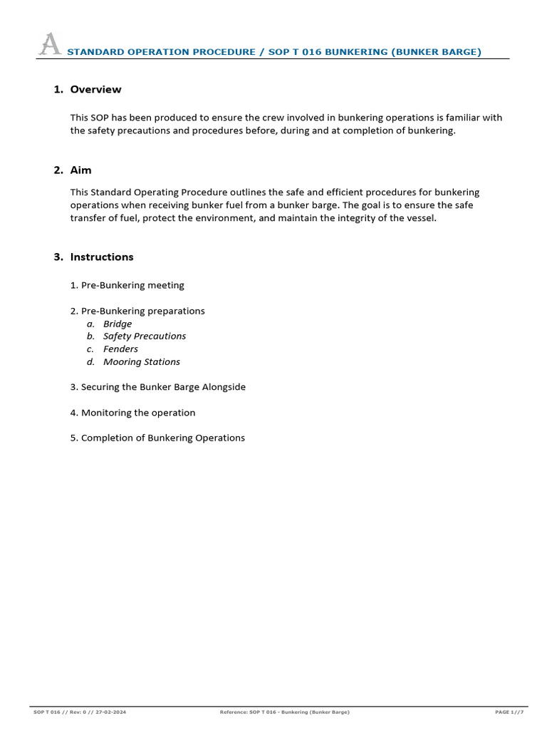 Bunkering SOP for Bunker Barge Operations | PDF | Yacht