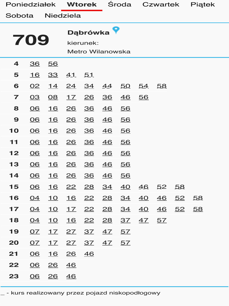 Warszawa, Rozkład Jazdy Linia 709, Przystanek Dąbrówka | PDF