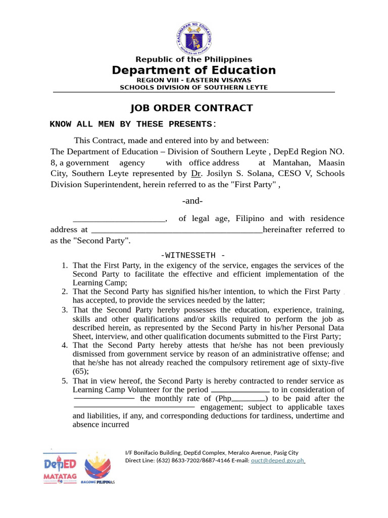 Job-Order-Contract-NLC-2024 | PDF