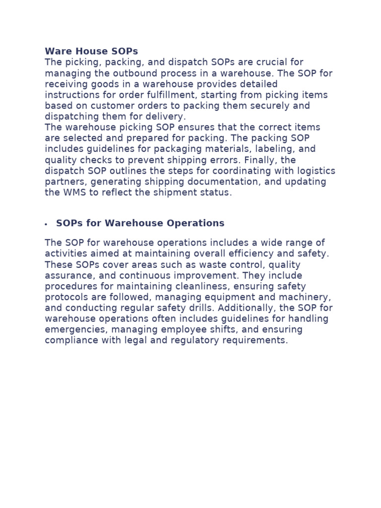 Warehouse SOPs for Efficiency | PDF