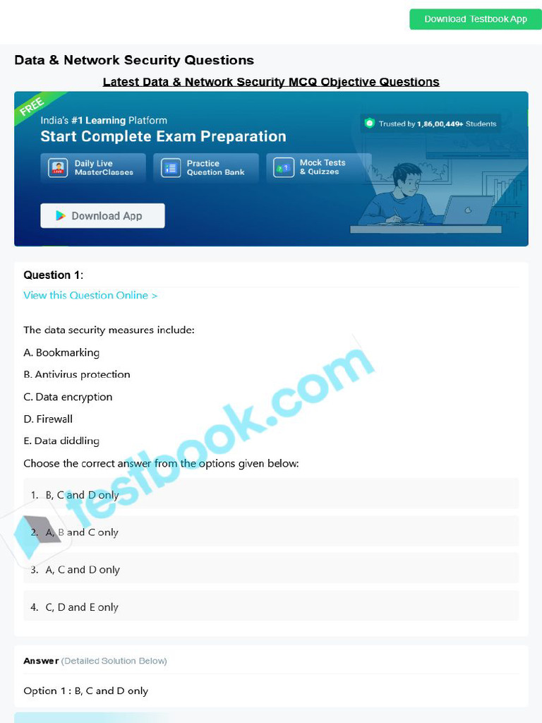 Mcq on Data Network Security 64f9c10d513684ddf3ab2b0b | PDF