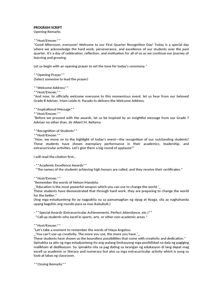 PROGRAM SCRIPT | PDF | Behavior Modification