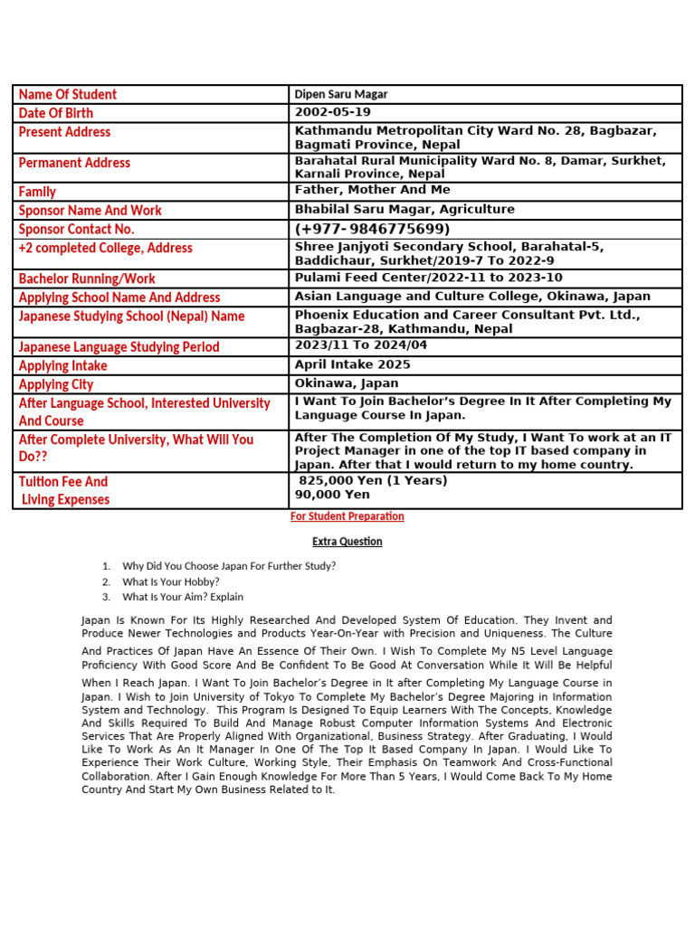 Dipen Saru Magar-Inquiry Sheet | PDF