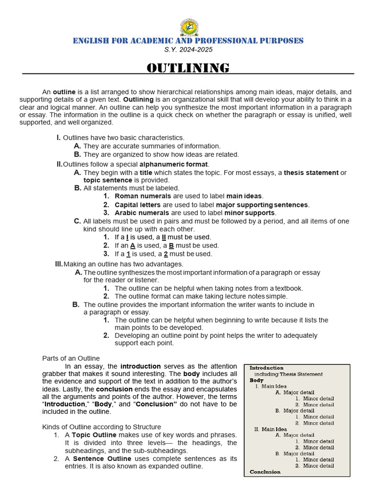 Eapp q2 Handouts Outlining | PDF | Essays | Adolescence