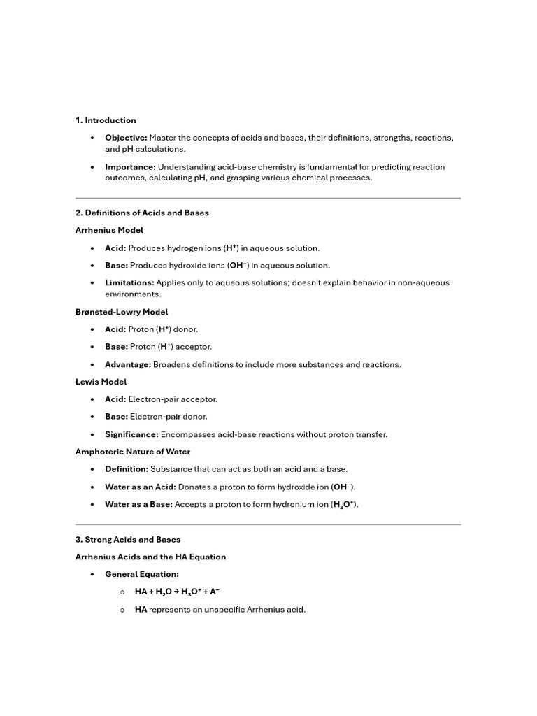 Open Acids and Bases Summary | PDF | Acid | Chemical Equilibrium