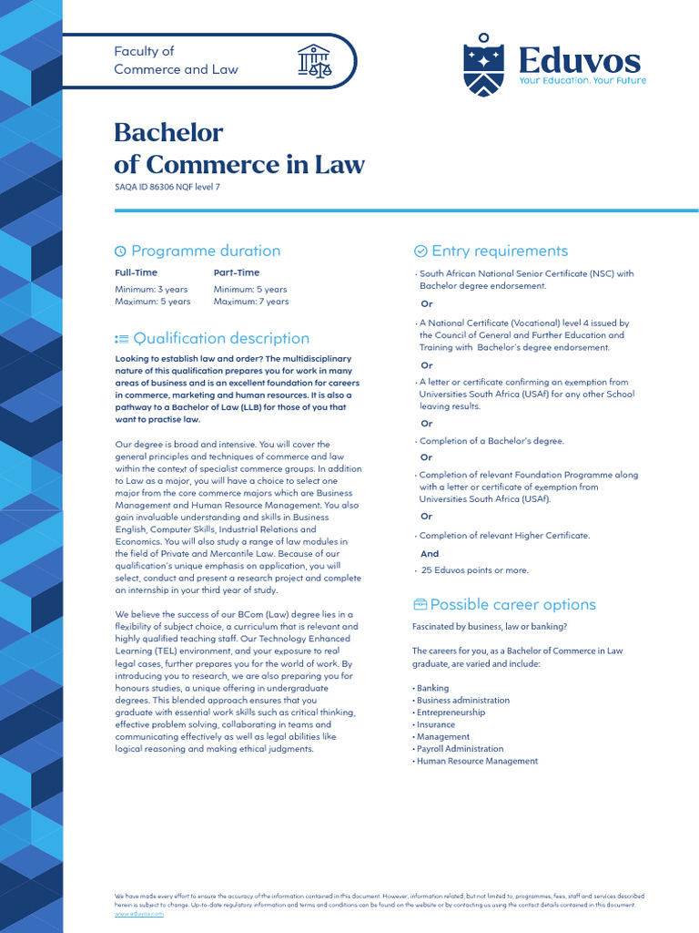 BCom Law Degree Overview and Requirements | PDF | Academic Degree ...