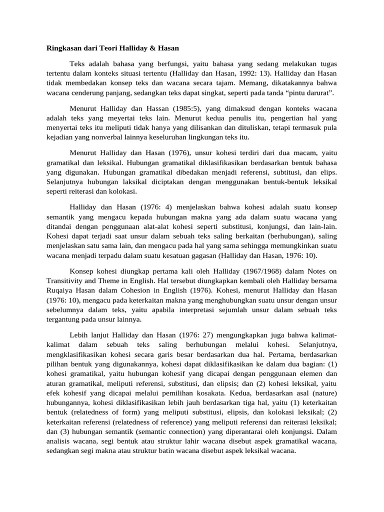 Ringkasan Dari Teori Halliday | PDF