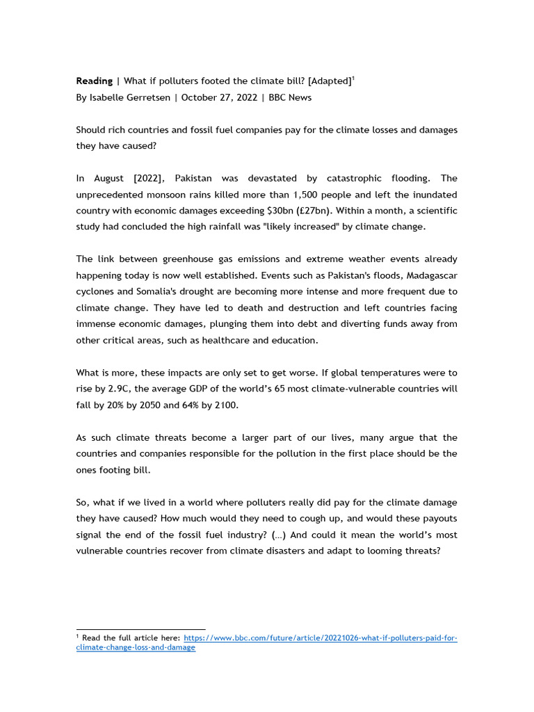 Article_What if polluters footed the climate bill | PDF | Climate Change | Fossil Fuels