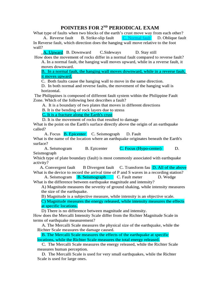 POINTERS-FOR-2ND-PERIODICAL-EXAM | PDF | Fault (Geology) | Earthquakes