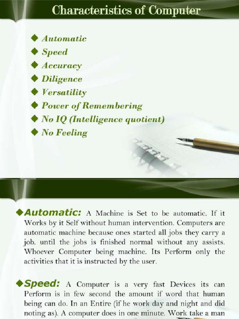 Characteristics of Computer Grade 10 ICT - Unit 2 | PDF