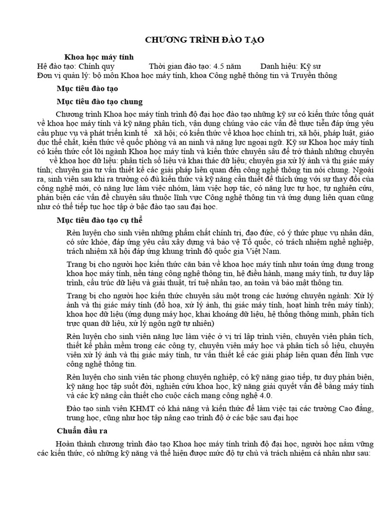 KHMT - Chương Trình Đào T o - K47 | PDF