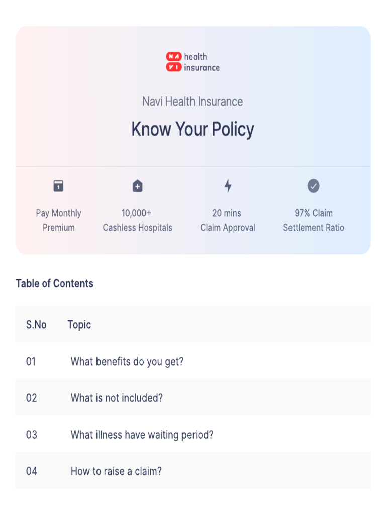 Navi Health Insurance - Know Your Policy | PDF | Hospital | Diseases ...