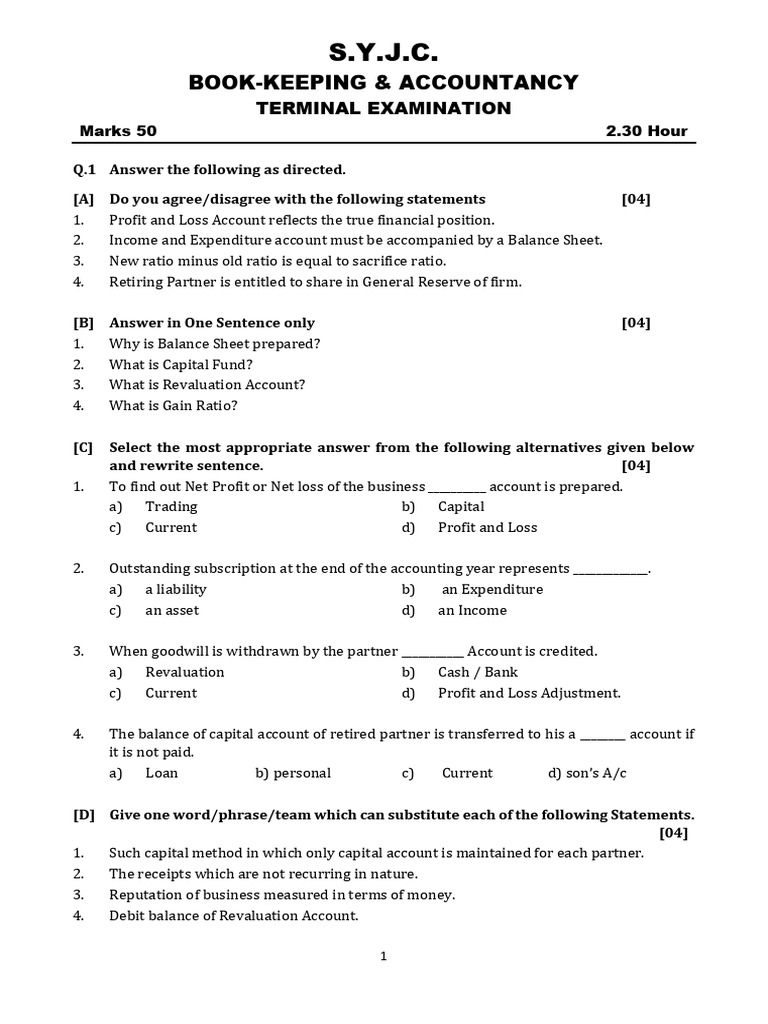 SYJC BK Question Paper | PDF | Debits And Credits | Expense