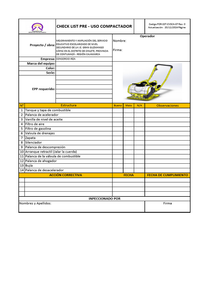 Check List Plancha Compactadora | PDF