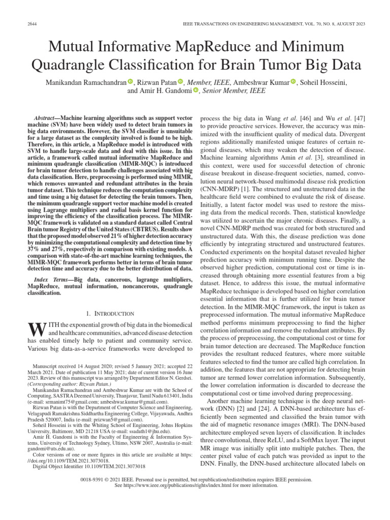 Mutual Informative MapReduce and Minimum Quadrangle Classification For Brain Tumor Big Data ...