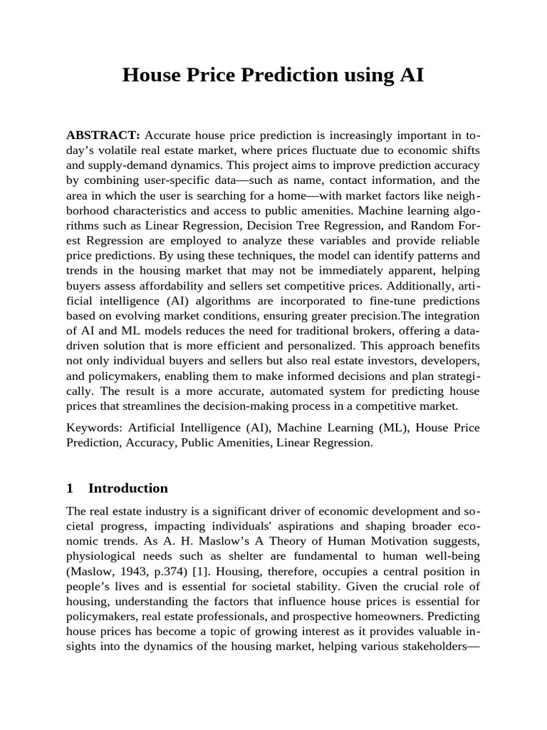 House Price Prediction Using AI | PDF | Mean Squared Error | Machine ...