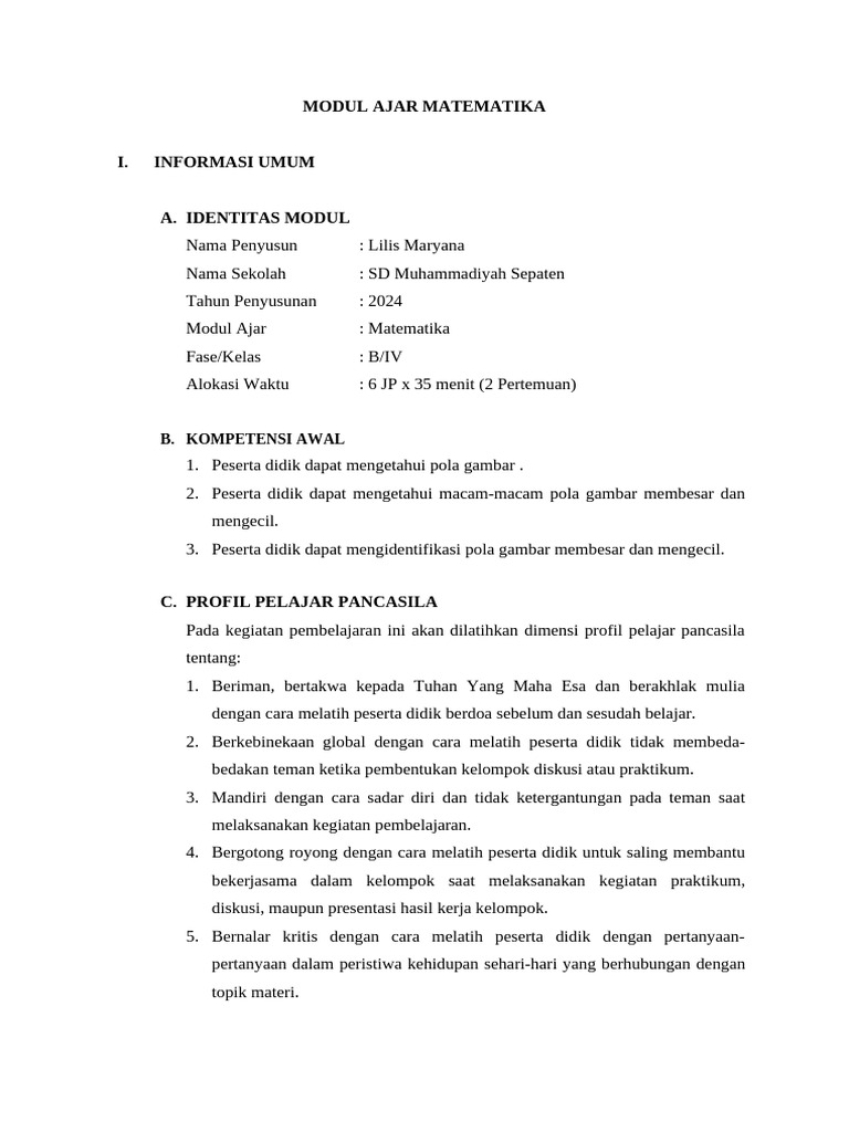 MODUL AJAR MATEMATIKA Aljabar | PDF