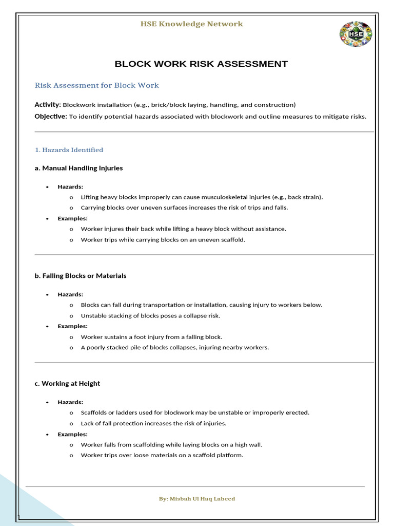 Block Work Risk Assessment | PDF | Hazards | Noise