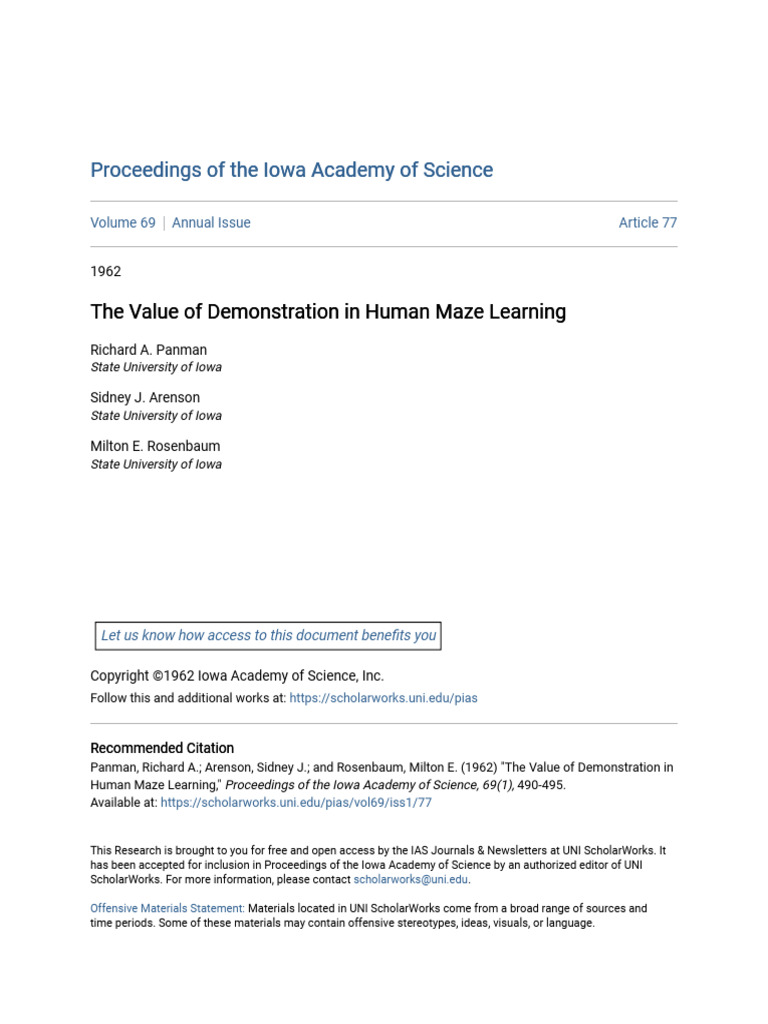 The Value of Demonstration in Human Maze Learning | PDF | Experiment | Standard Deviation