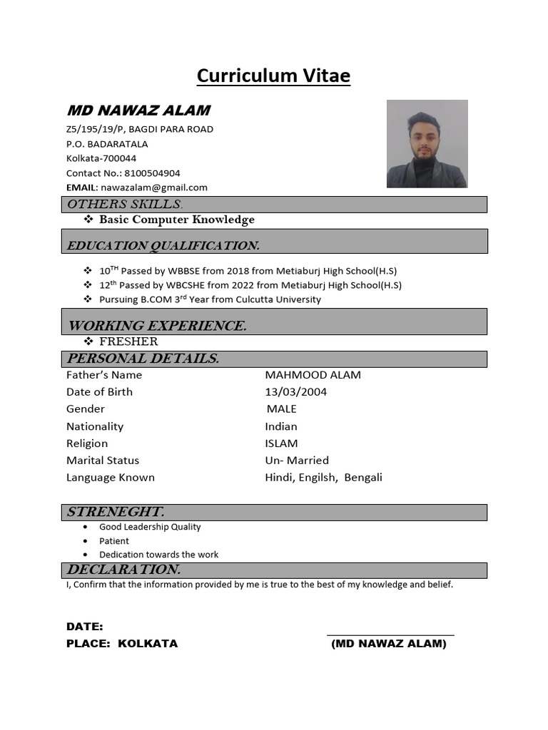 Curriculum Vitae: MD Nawaz Alam | PDF