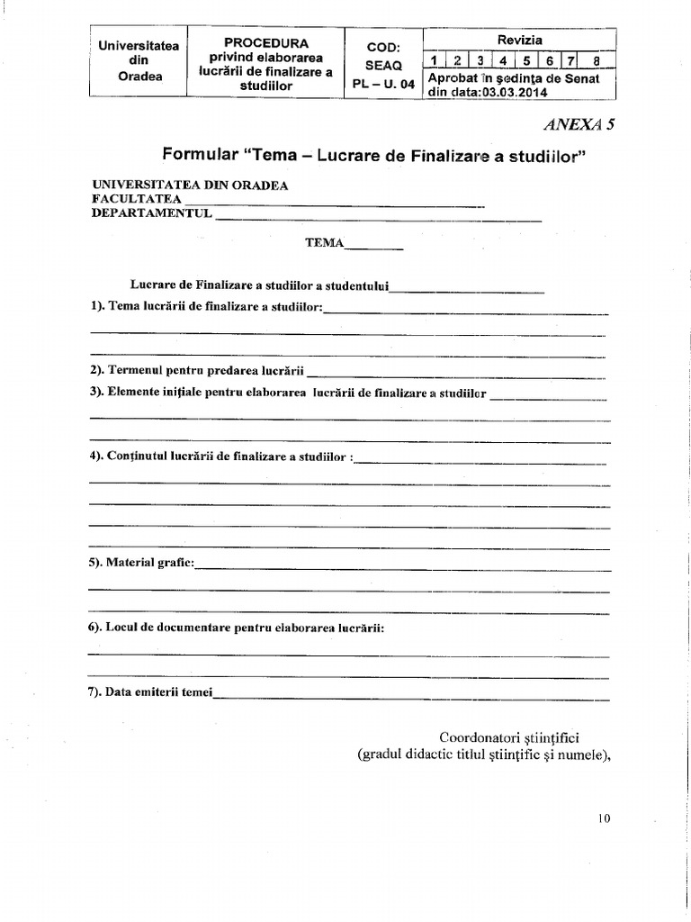 Formular Inscriere Tema Licenta | PDF