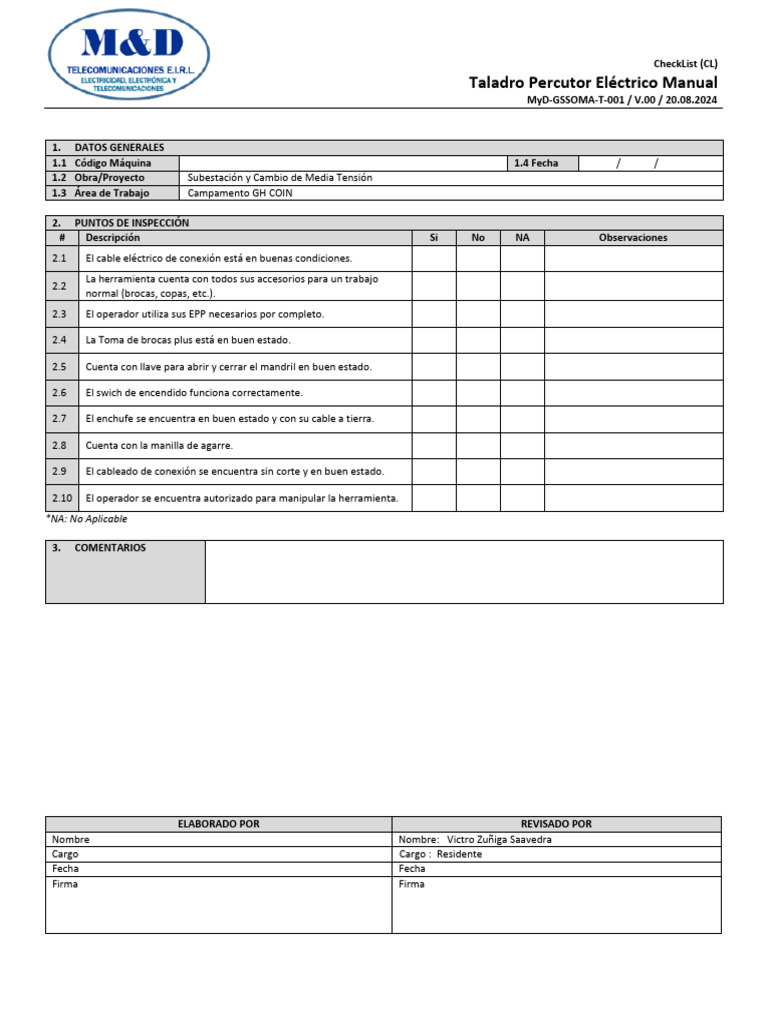 pdfcoffee.com_checklist-taladro-percutor-4-pdf-free | PDF