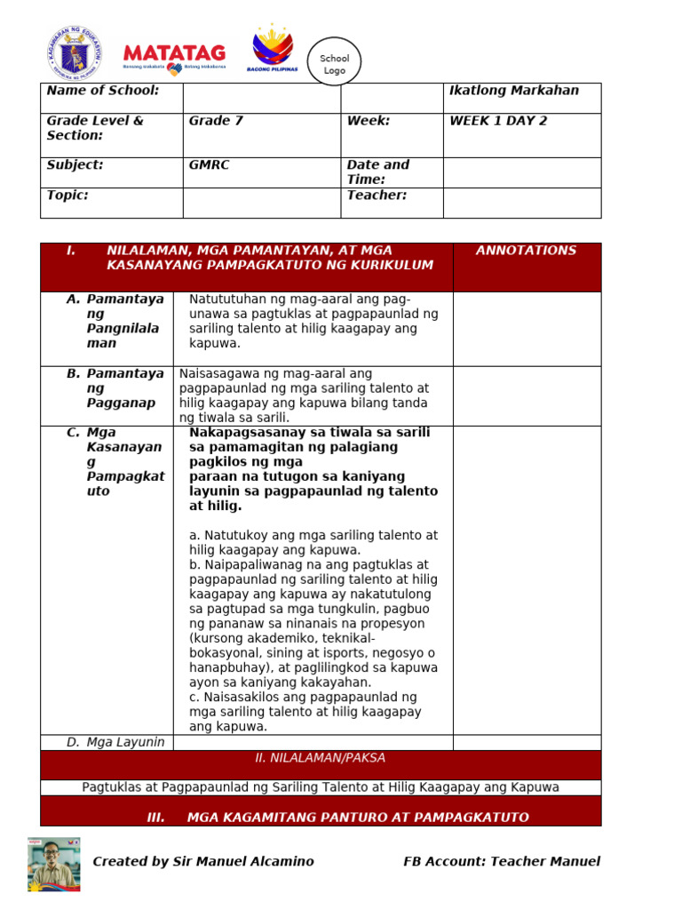 GMRC7 Q3 W1 D2 DLP | PDF