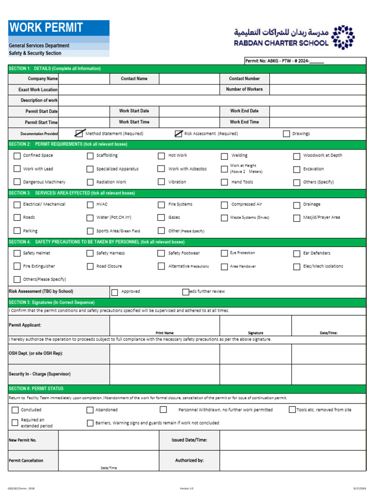 PTW - Rabdan School | PDF | Occupational Safety And Health | Safety