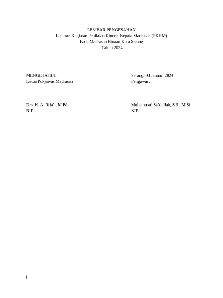 LEMBAR PENGESAHAN, Daftar isi, kata pengantar, lampiran | PDF