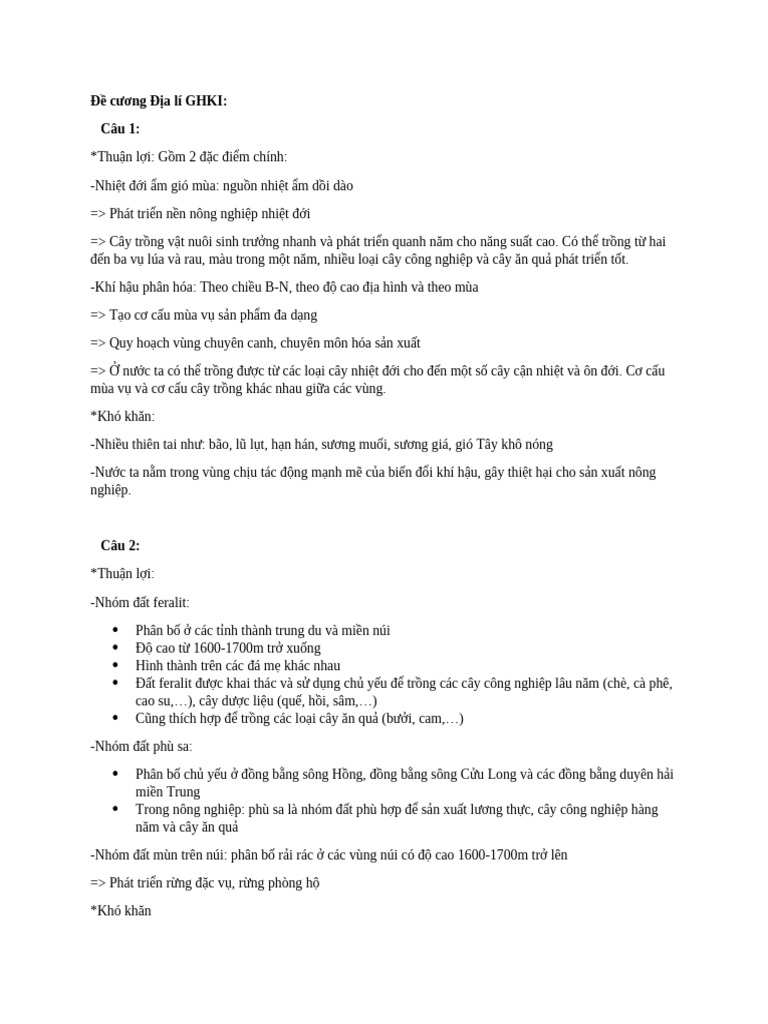 Đề cương Địa lí GHKI | PDF