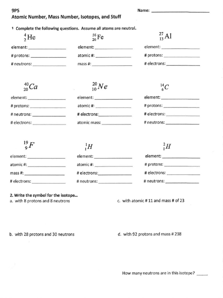 10 - Worksheet Atomic Mass Number 1 | PDF