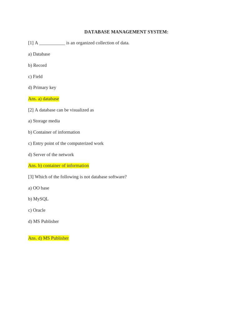 STD-X-RDBMS-1 MARKS | PDF | Databases | Relational Database