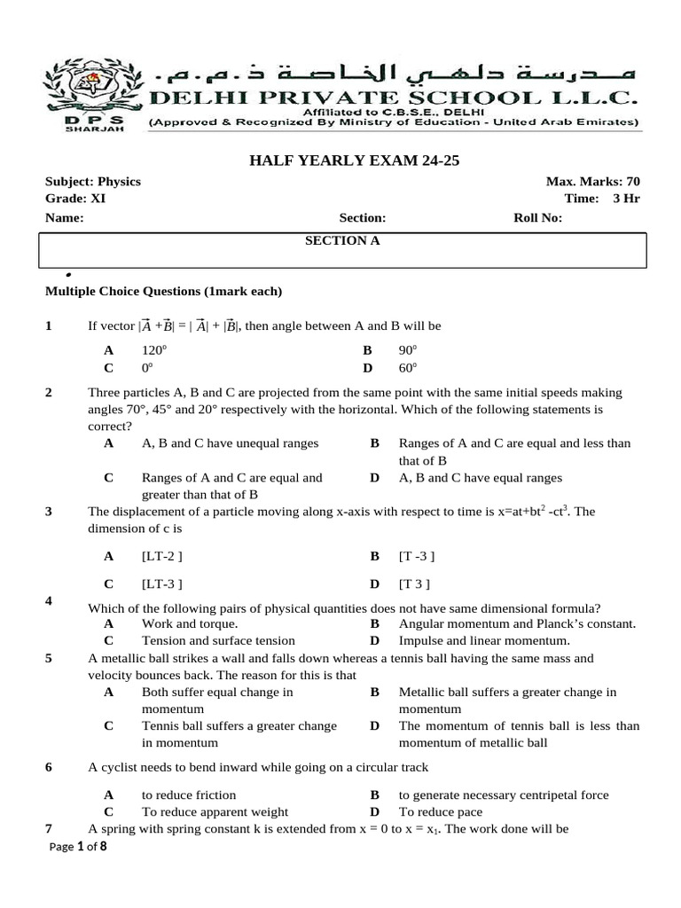 Sample QP - Half Yearly - GR11 24-25 | PDF | Force | Acceleration