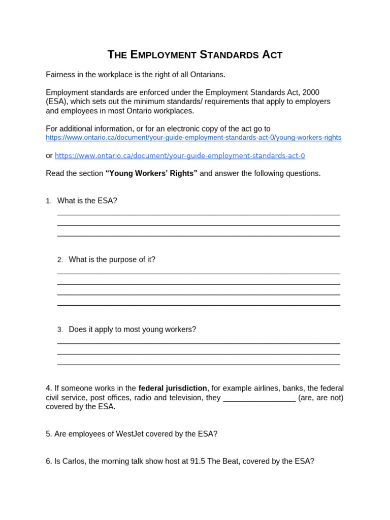 The Employment Standards Act Assignment #8 | PDF | Employment | Overtime