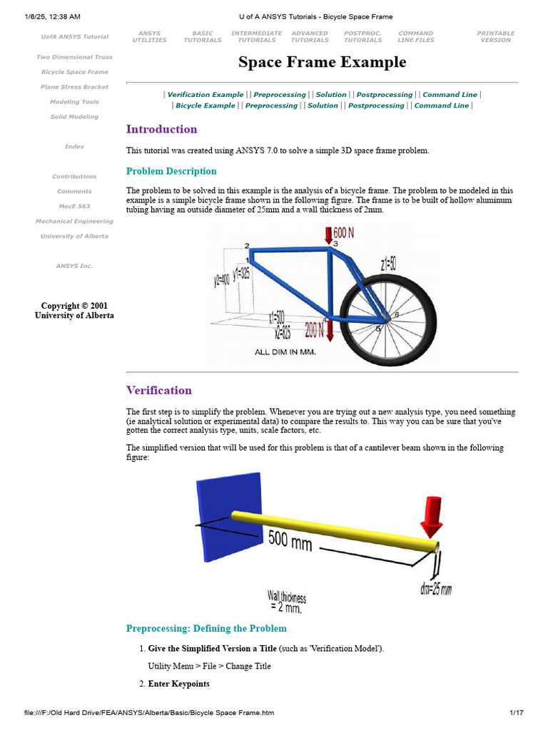 U of A ANSYS Tutorials - Bicycle Space Frame | PDF | Graphical User Interfaces | Bending