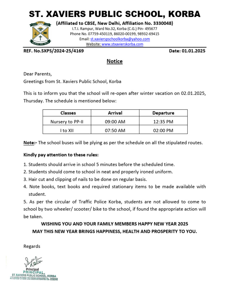 Notice - School Re-Opening From 02.01.2025 | PDF