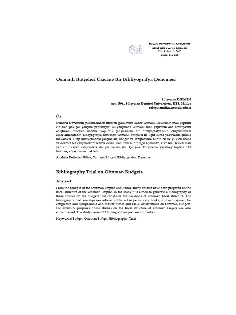 Dikmen, Osmanli Butce Bibliografya | PDF