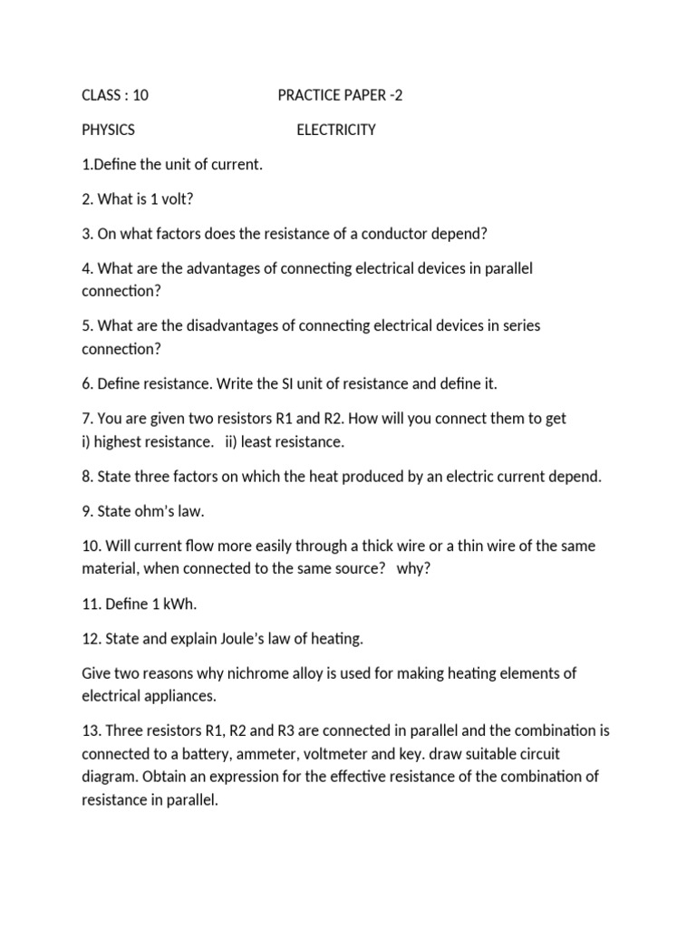 Class 10 Physics Practice Paper - 2 | PDF