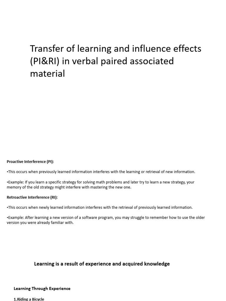 transfer of learning interference | PDF | Learning | Knowledge