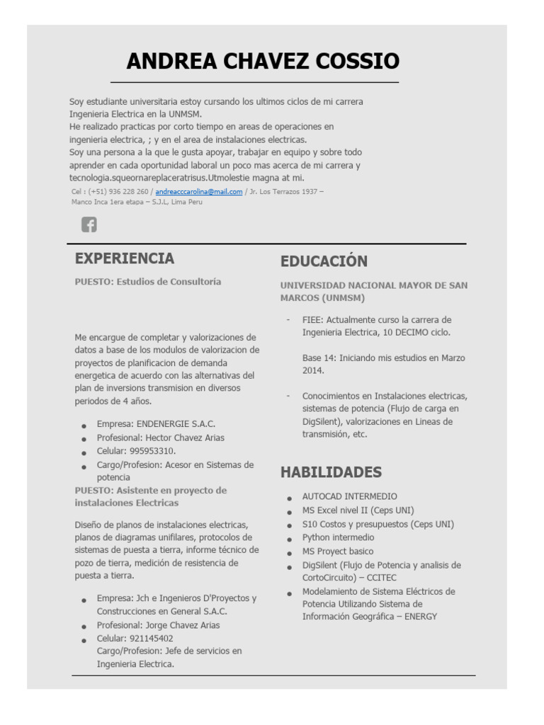 CV - 2022 - Andrea Chavez Cossio | PDF | Ingenieria Eléctrica | Informática