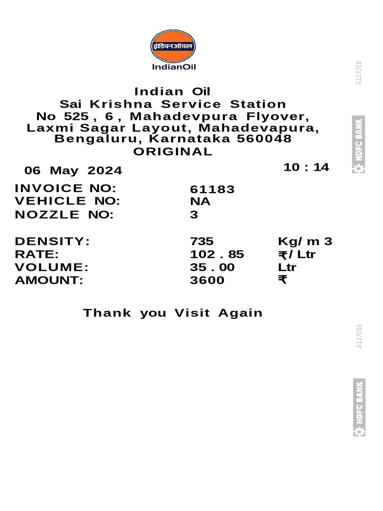 Indian Oil Invoice Details | PDF