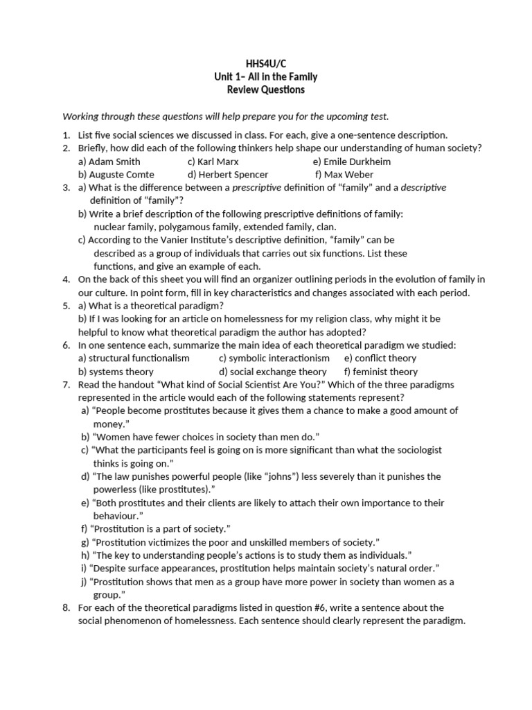 Unit Review Questions | PDF | Social Sciences | Society