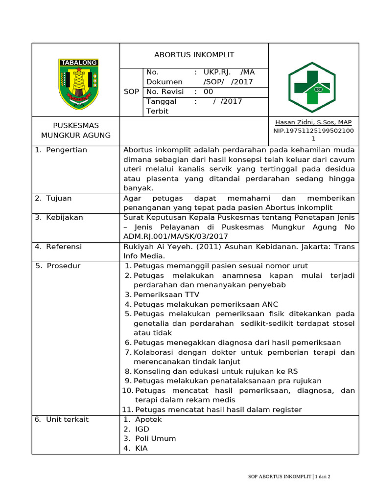 Sop Abortus Inkomplit | PDF
