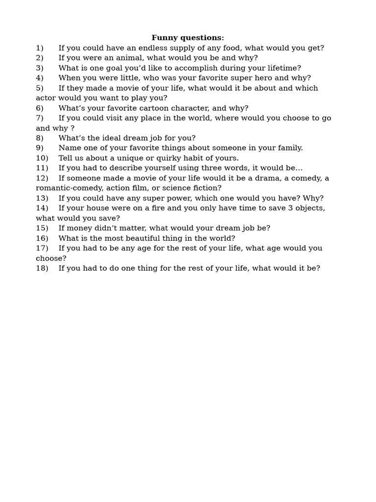 Funny Questions To Warm Up | PDF