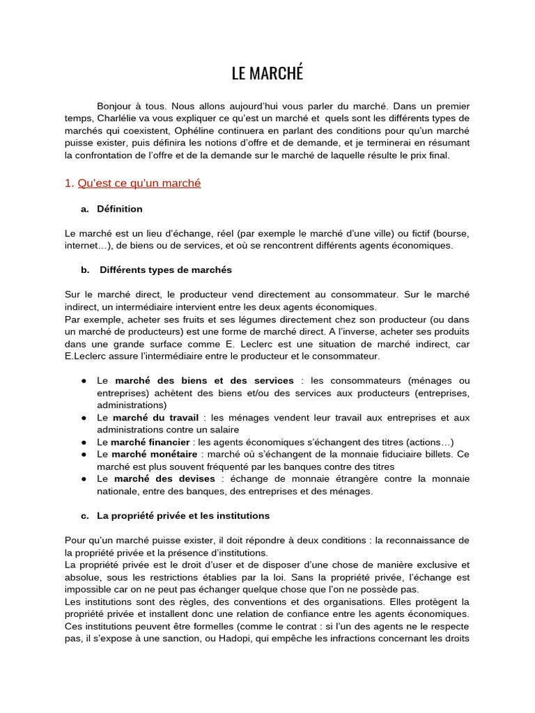 Comprendre le marché : types et mécanismes | PDF | Prix | Offre et demande