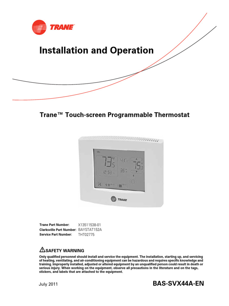 Trane Touch Screen Programmable Thermostat Manual tht02775 Optimized ...