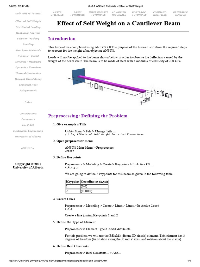 U of A ANSYS Tutorials - Effect of Self Weight | PDF | Beam (Structure ...