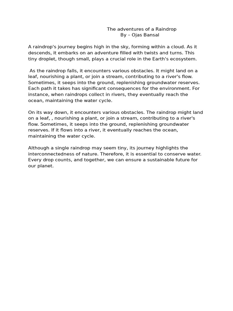 The adventures of a Raindrop | PDF