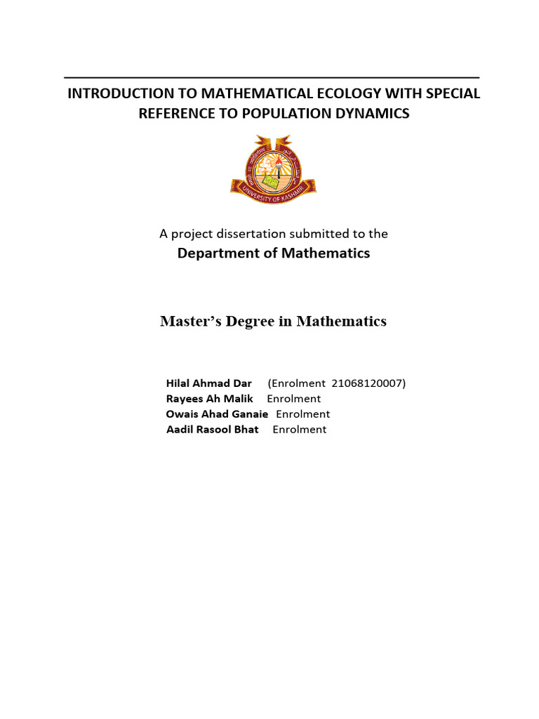 Mathematical Ecology GENERAL 1 - 123610 | PDF | Mathematical Model | Symbiosis